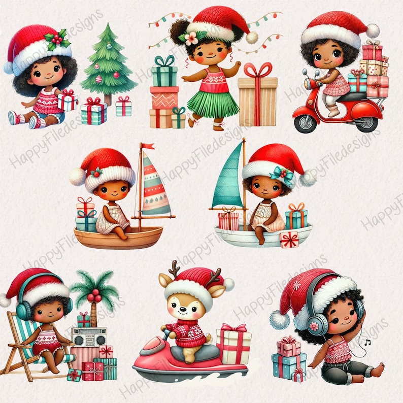 Watercolor Black Kids Christmas Clipart Bundle, African American ...