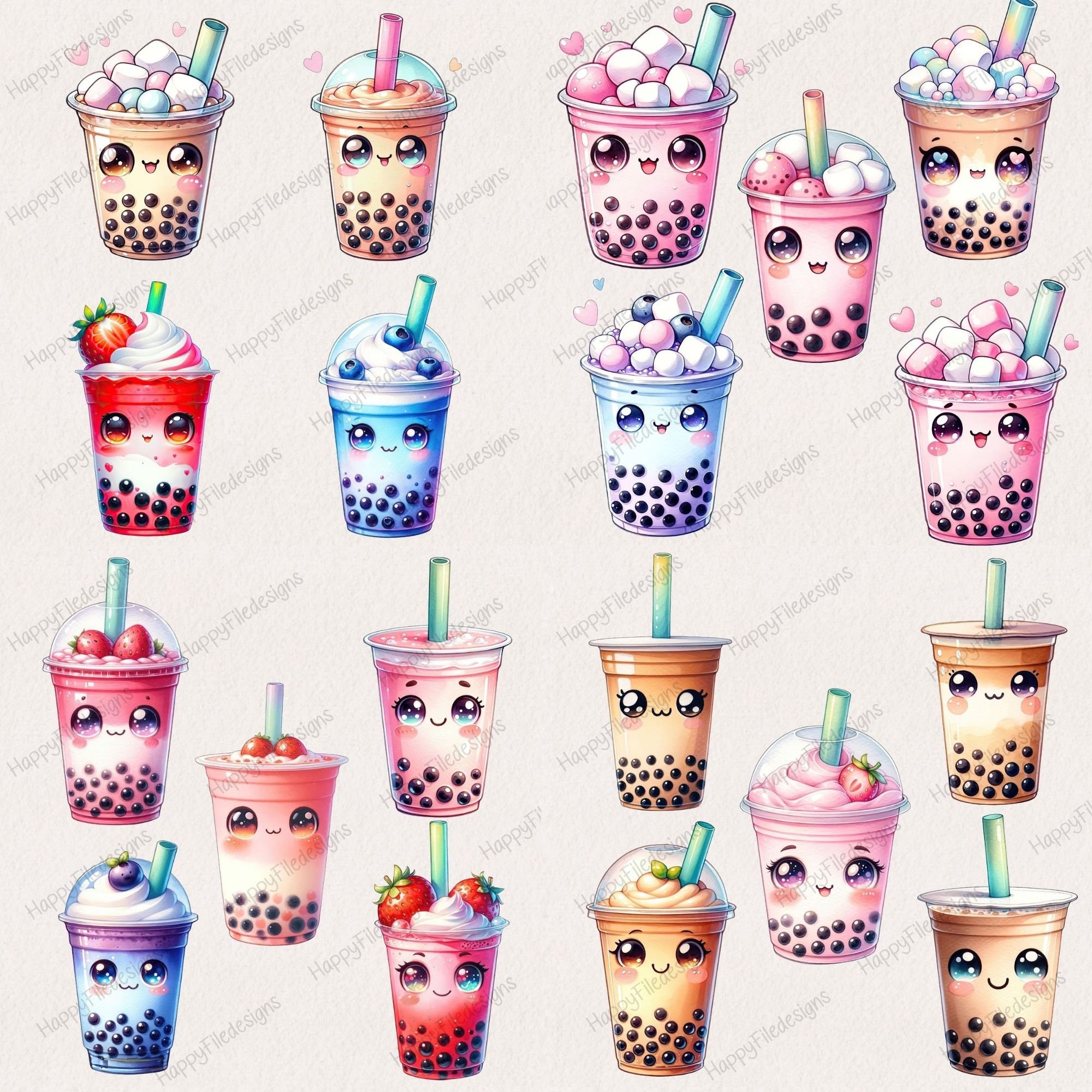 Bundle Boba Tea Clipart, Bubble Tea Kawaii Clipart Set, Cute Bubble Tea ...