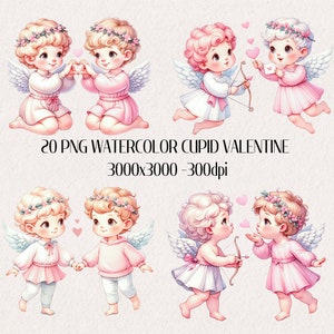 20PNG Watercolor Valentine's Day Cupid Clipart, Valentines Day Cute ...