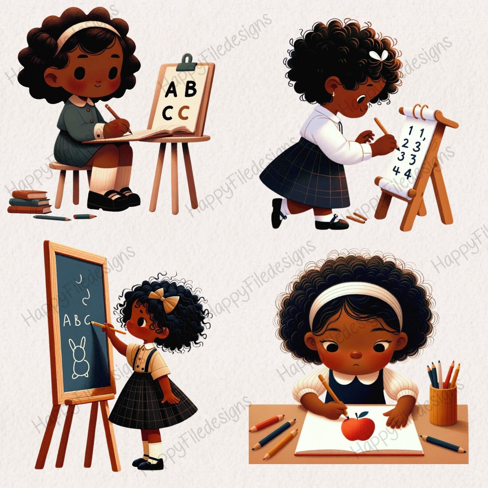 Watercolor Little Black Girls , Black Kids Reading Clipart PNG, Girls ...