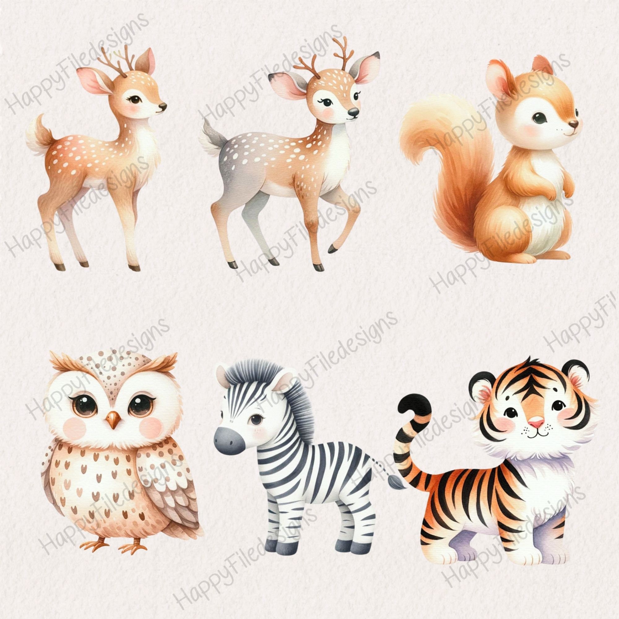 Woodland Animals Watercolor Clipart, Forest Animals Clipart Cute ...