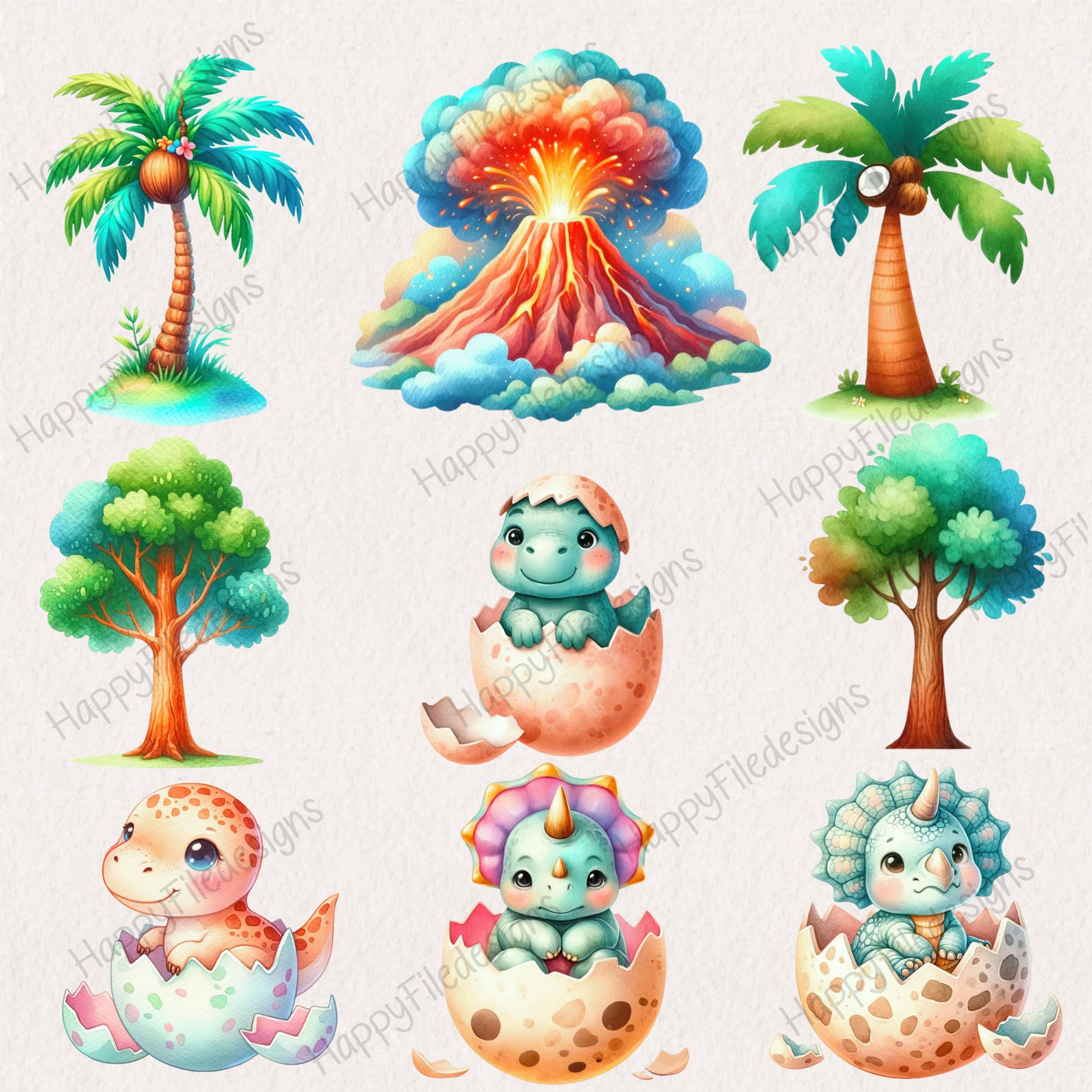 Watercolor Dinosaur Clipart Collection - Nursery Clipart, Dinosaur ...