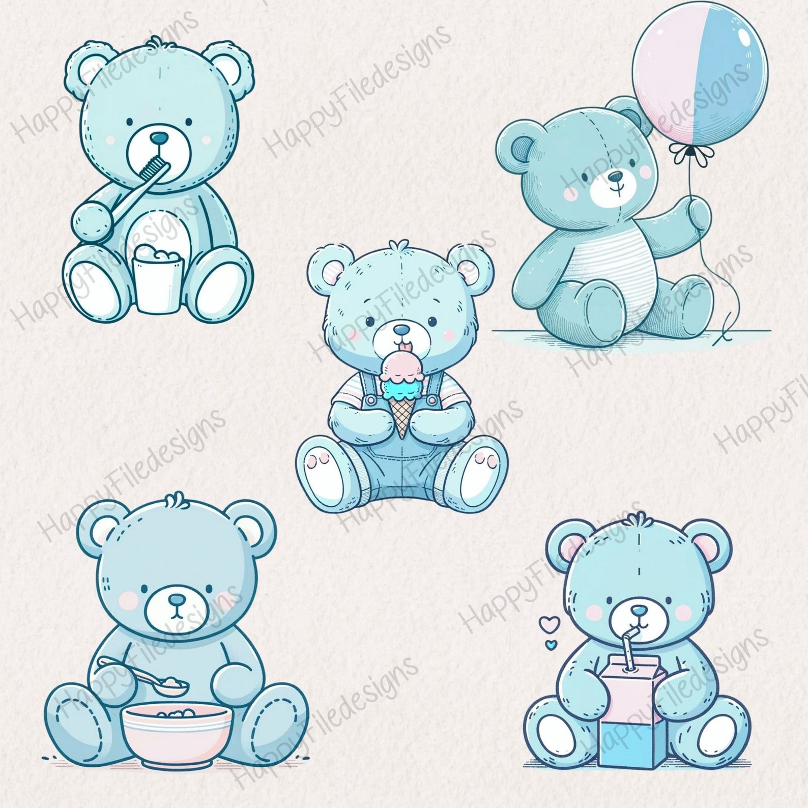 20 Teddy Bear Clipart for Boy, Watercolor Baby Shower Clipart, Bear ...