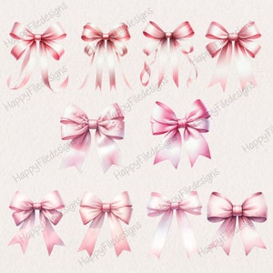 Watercolor Pink Bows Clipart: Coquette PNG Set (digital Download) - Etsy
