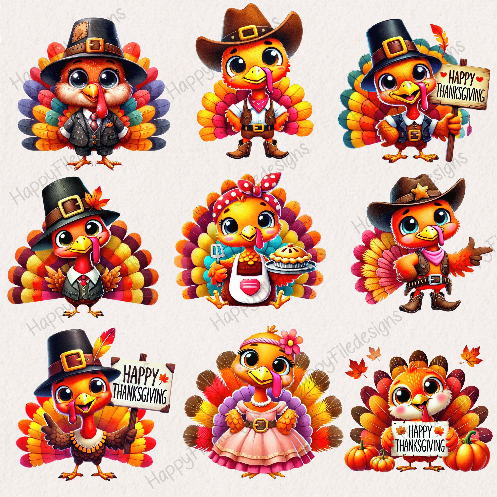 Watercolor Thanksgiving Turkey Clipart: 24 PNG Images (digital Download ...