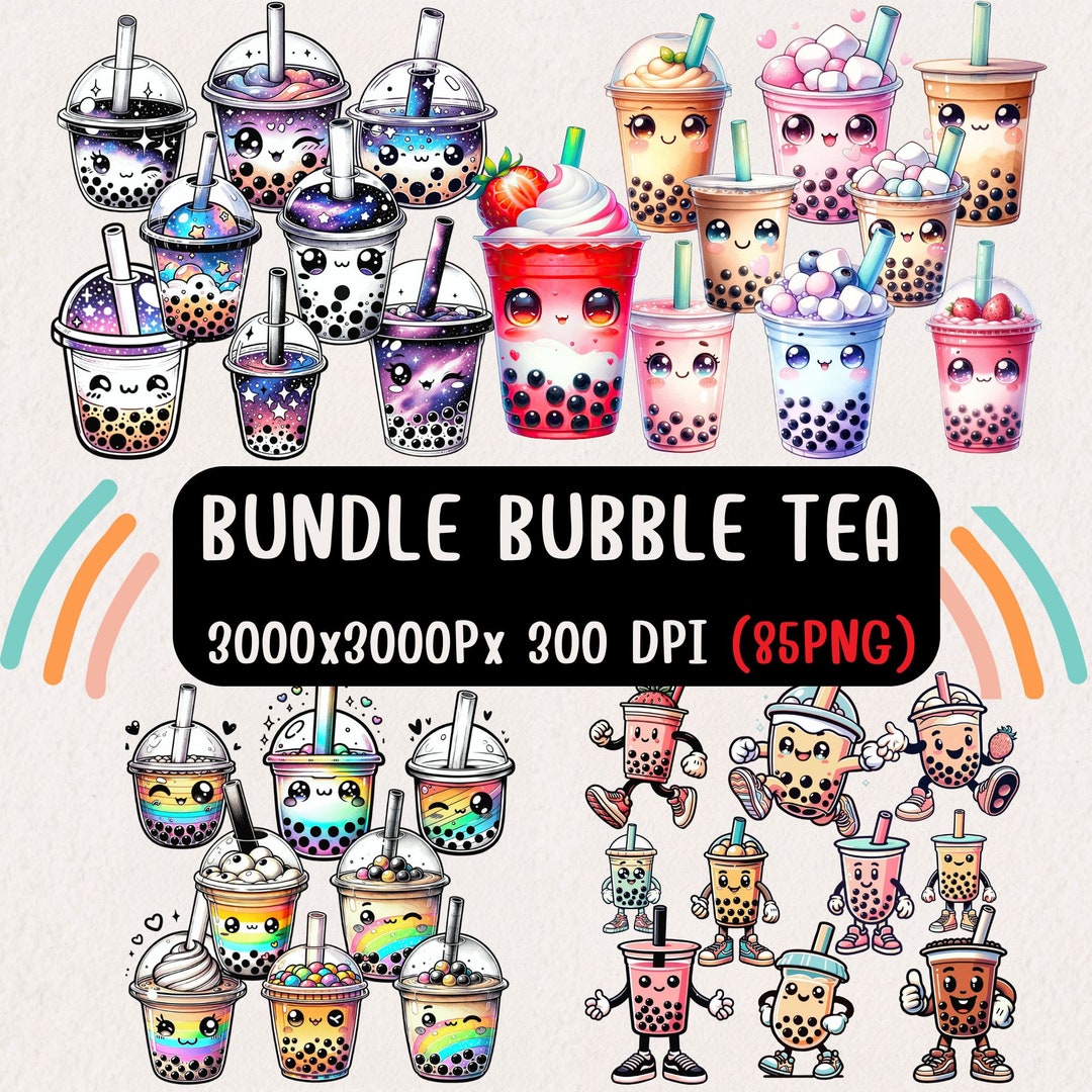 Bundle Boba Tea Clipart, Bubble Tea Kawaii Clipart Set, Cute Bubble Tea ...