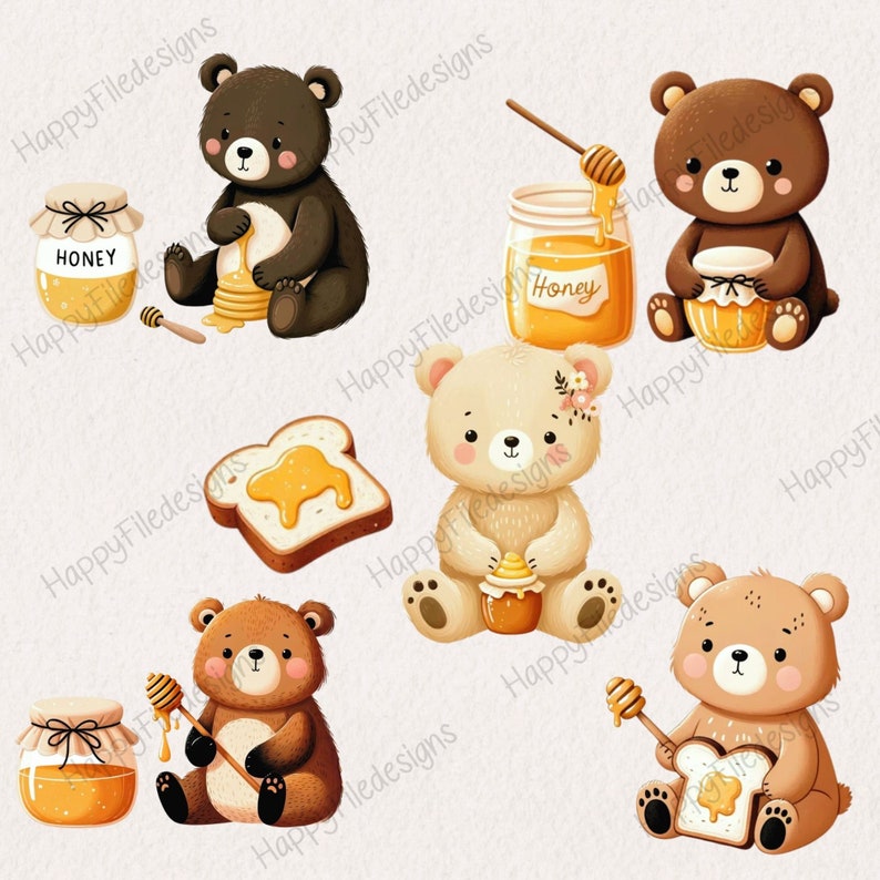 Bee and Bear With Honey Clipart, Bee Bear PNG, Baby Bear Clipart, Honey ...