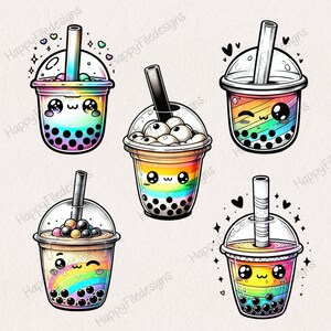Bubble Tea Kawaii Clipart Set, Cute Bubble Tea Rainbow Clip Art ,boba ...
