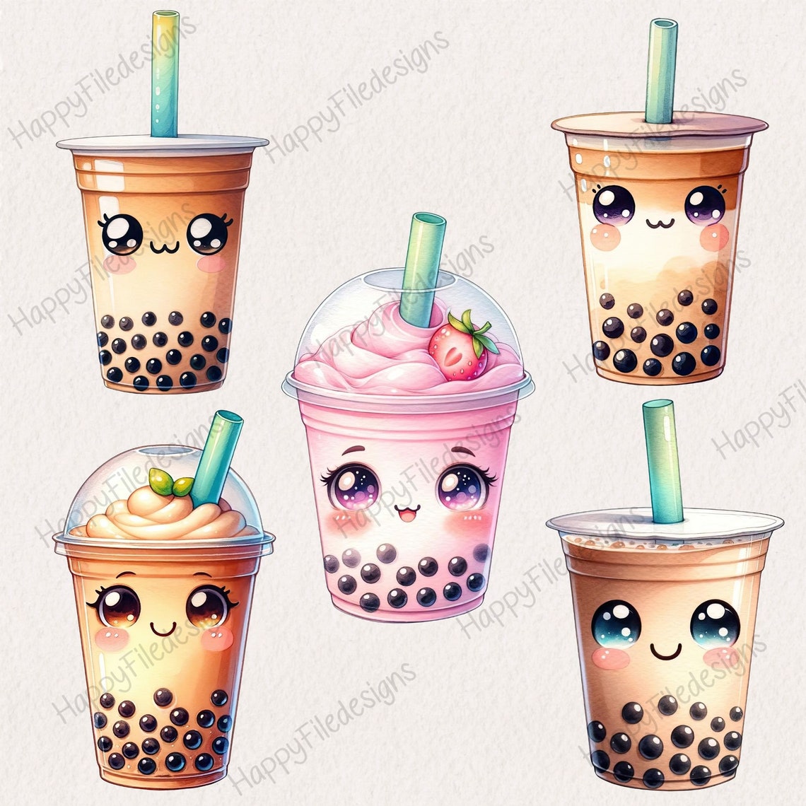 Bubble Tea Kawaii Clipart Set, Cute Bubble Tea Clip Art ,boba Tea ...