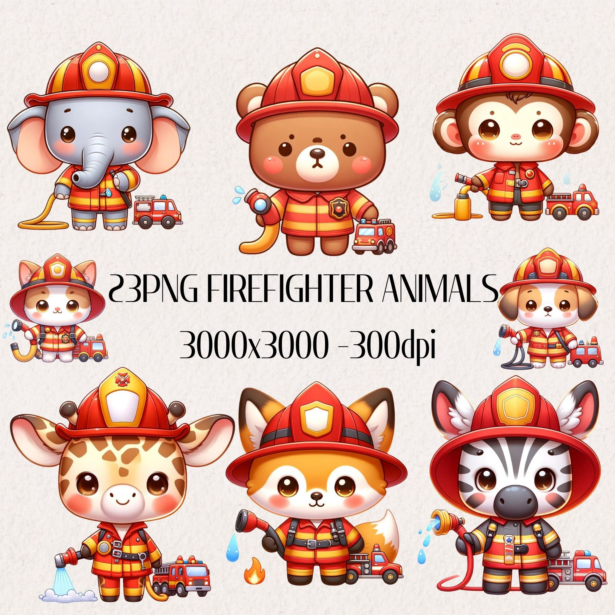 Firefighter Animal Clipart, Cute Animals Baby Shower, Fire Truck ...