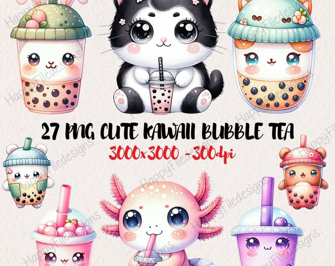 Bubble Tea Kawaii Clipart Set, Cute Bubble Tea Rainbow Clip Art ,boba ...