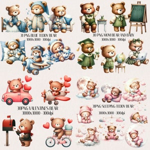 Bundle Watercolor Bear Teddy Clipart, Bundle Baby Shower for a Baby ...