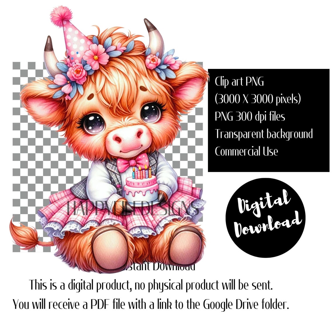 Highland Cow Birthday Clipart: Baby Animal PNG Set (30 Files) - Etsy