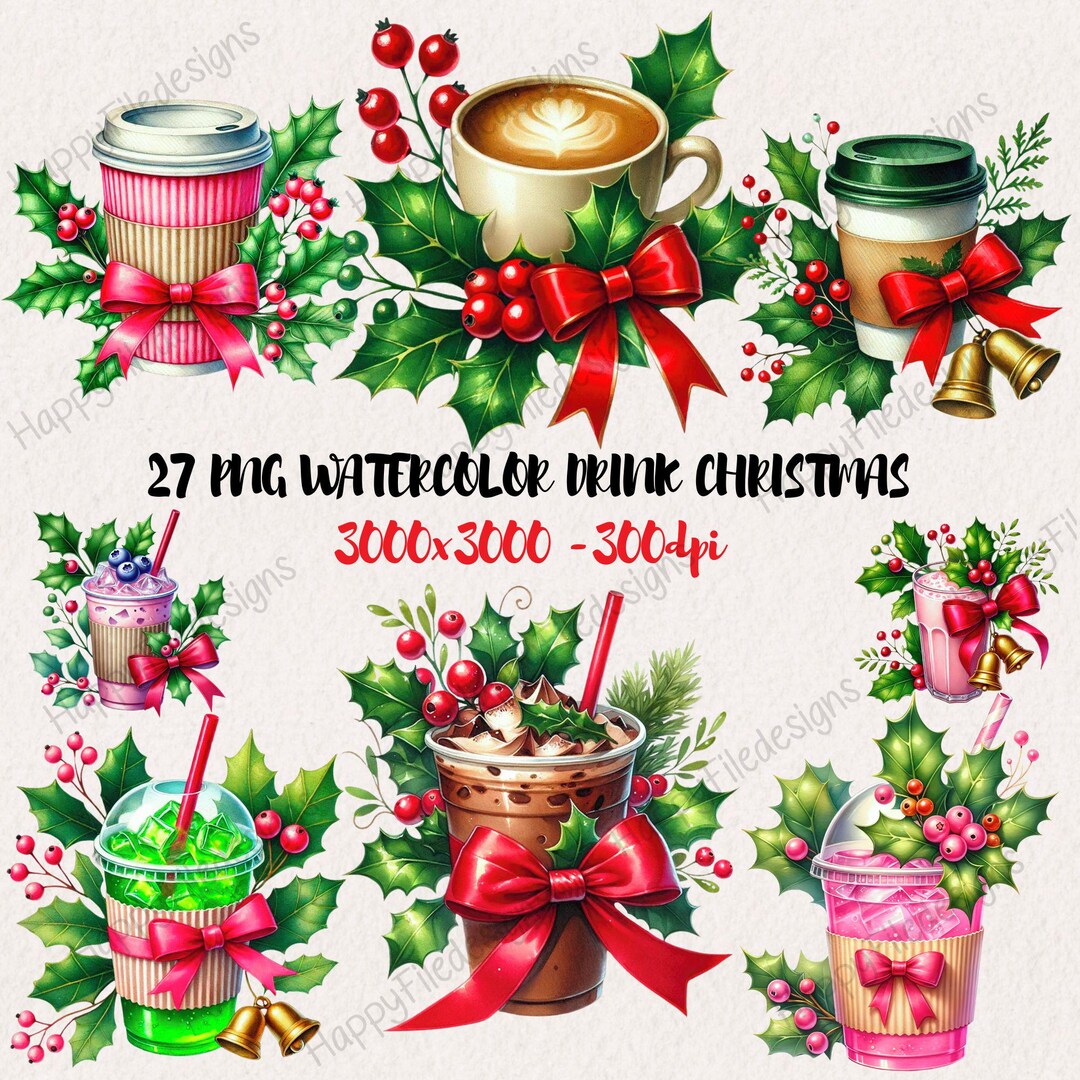 Watercolor Christmas Drinks Clipart Bundle (PNG) - Etsy