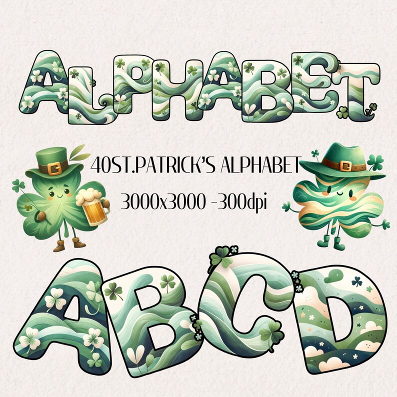 Watercolor St.patricks Alphabet Clipart, Doodle Alphabet S, T. Patricks ...