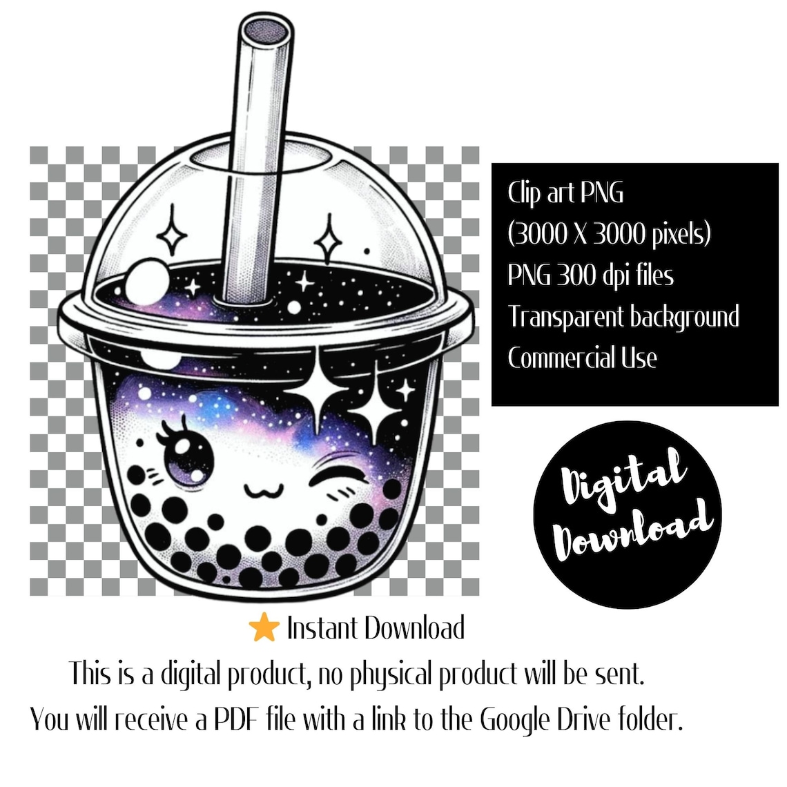 Bubble Tea Kawii Cilpart Set,galaxy Boba Tea Clipart, Bubble Tea Png ...