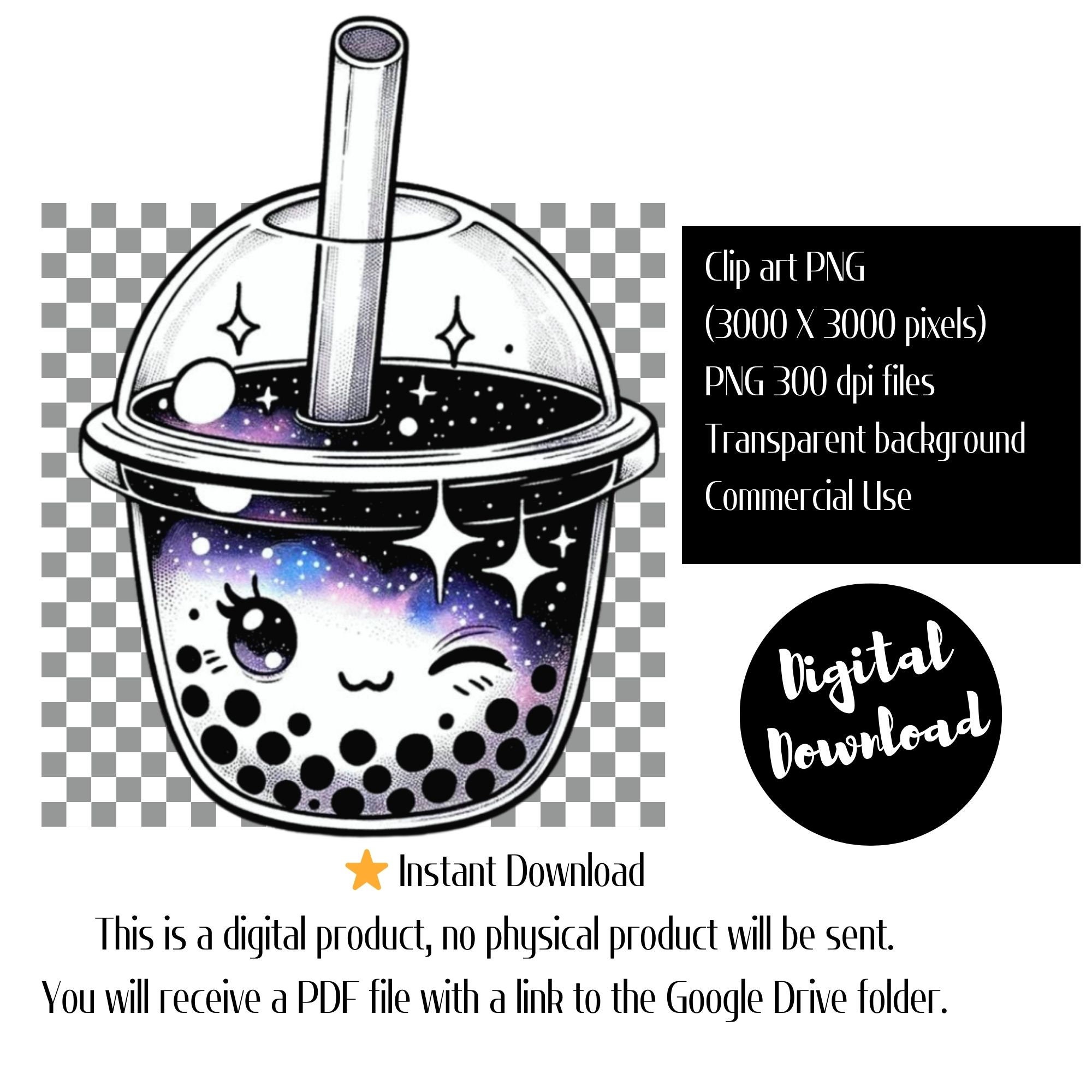 Bubble Tea Kawii Cilpart Set,galaxy Boba Tea Clipart, Bubble Tea Png ...
