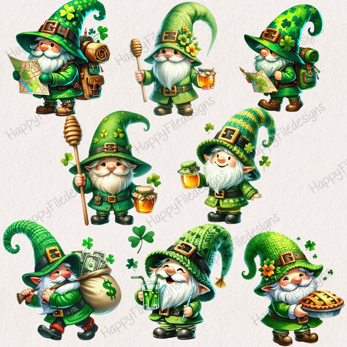 St PATRICKS Day PNG, Saint Patrick's Gnomes Clipart Bundle, Gnome PNG ...