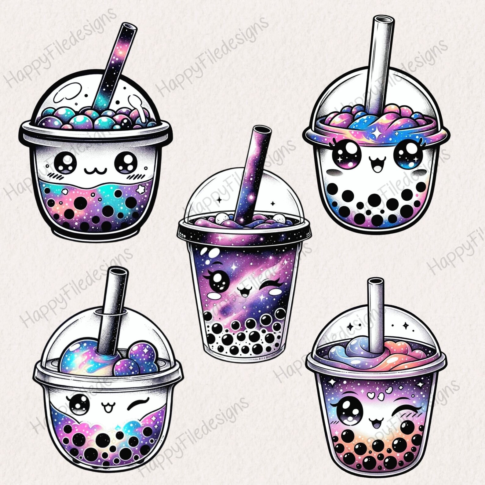 Bubble Tea Kawii Cilpart Set,galaxy Boba Tea Clipart, Bubble Tea Png ...