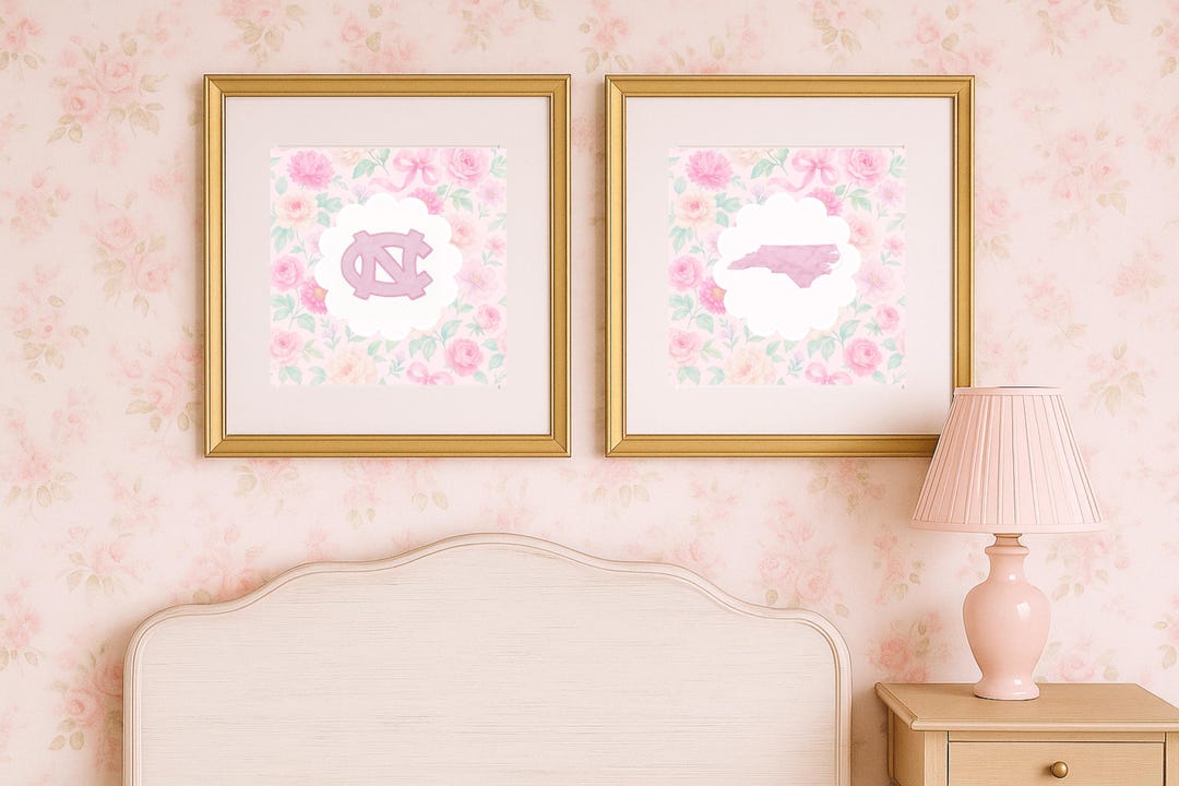 Loveshackfancy-inspired UNC Pink Digital Wall Art Set | Floral Preppy ...