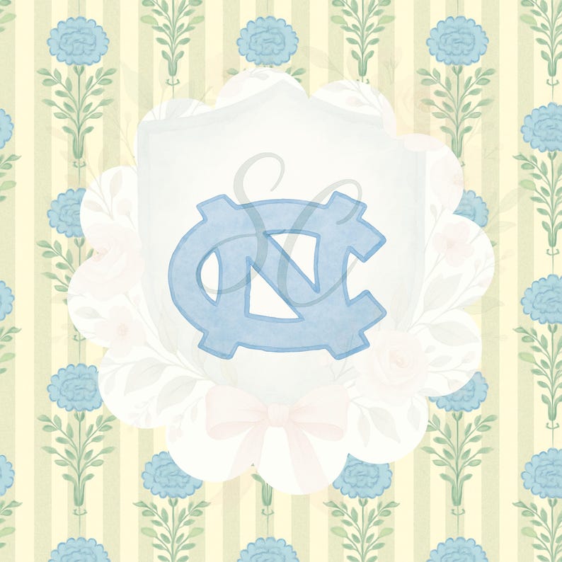 Preppy Blue Floral Striped Digital Art Print | Carolina Hydrangea ...