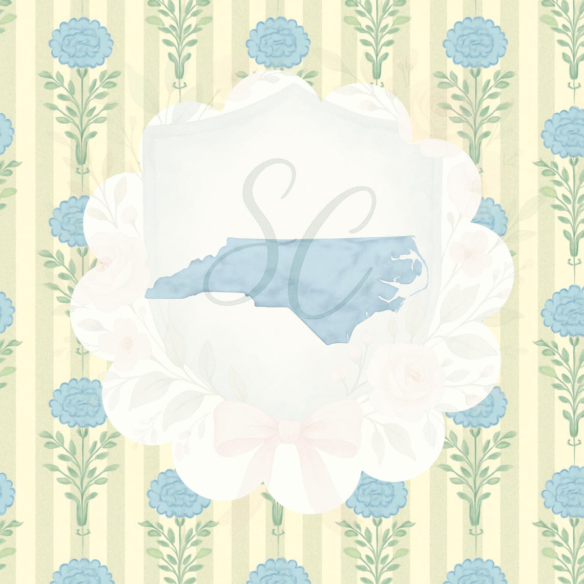 Preppy Blue Floral Striped Digital Art Print | Carolina Hydrangea ...