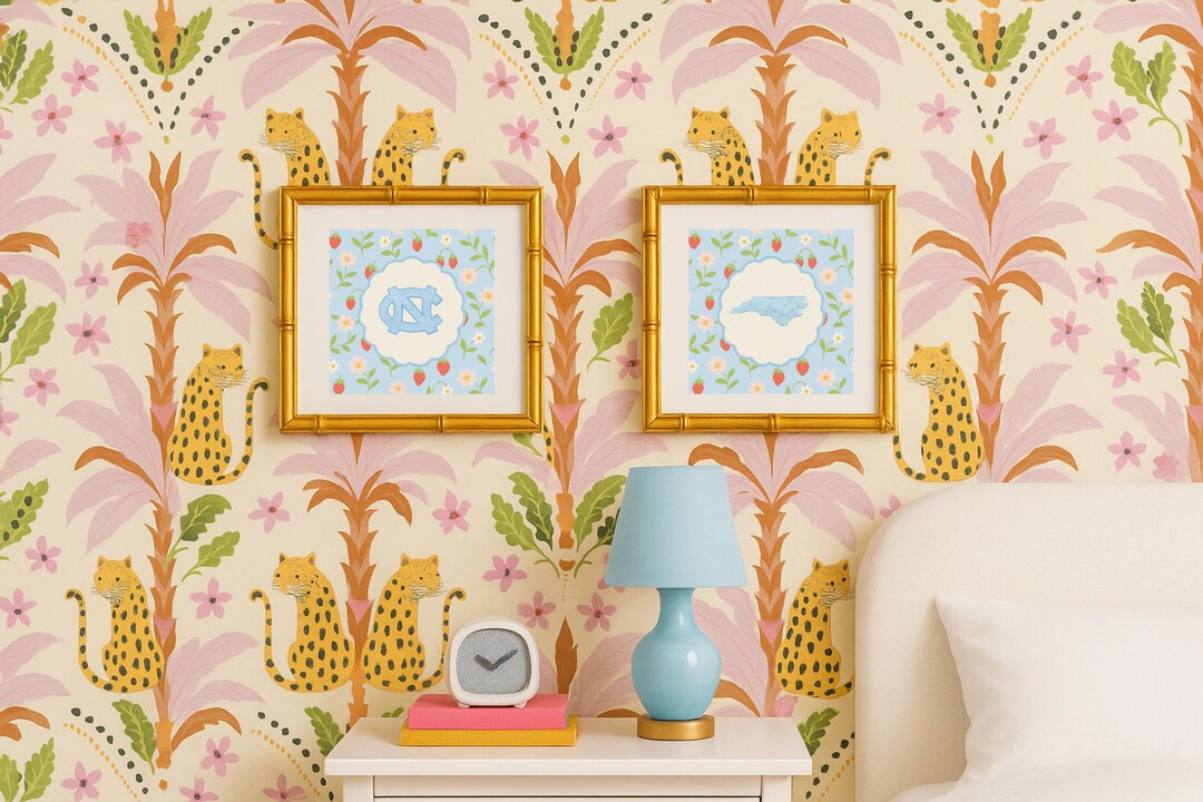 UNC Tarheels Wall Art Set Watercolor Strawberry Floral Set of 2 | Girl ...