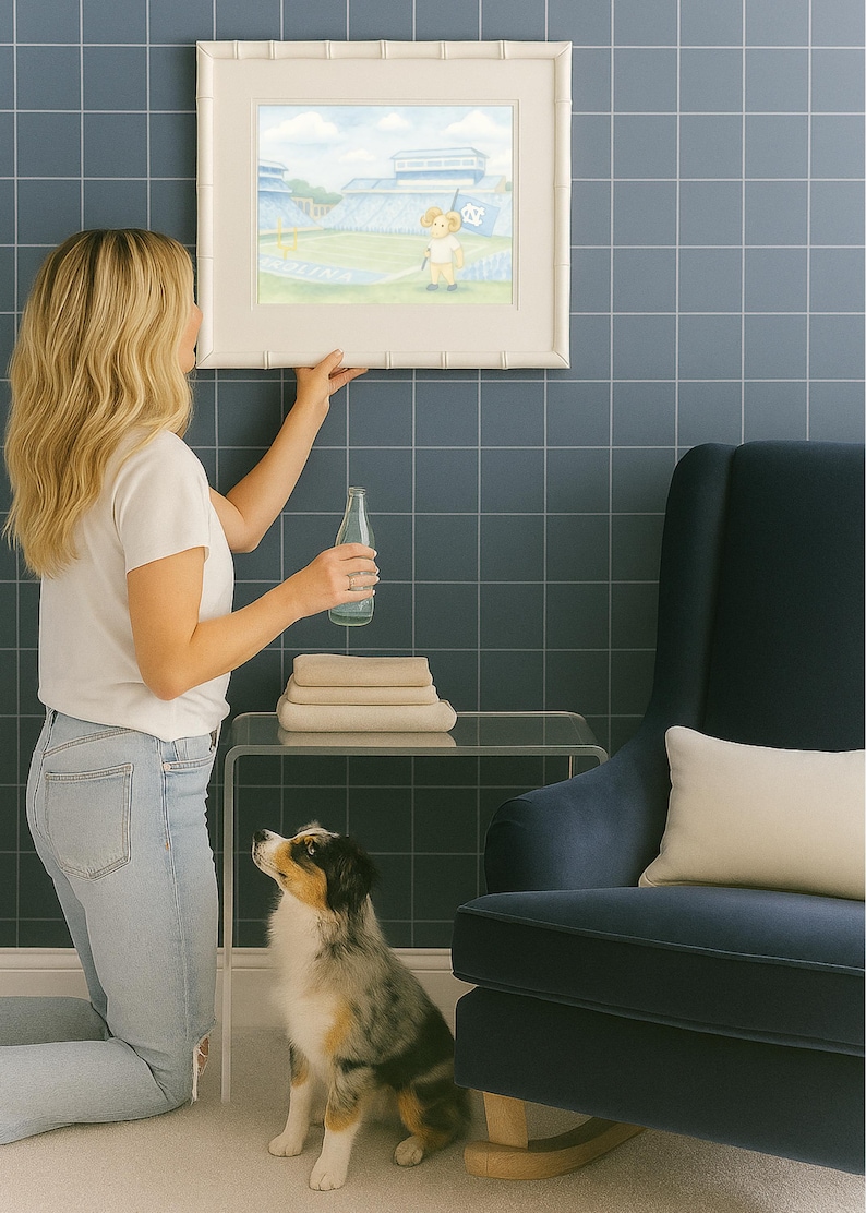 Whimsical UNC Ramses Watercolor Stadium Print | Kenan Memorial Baby ...