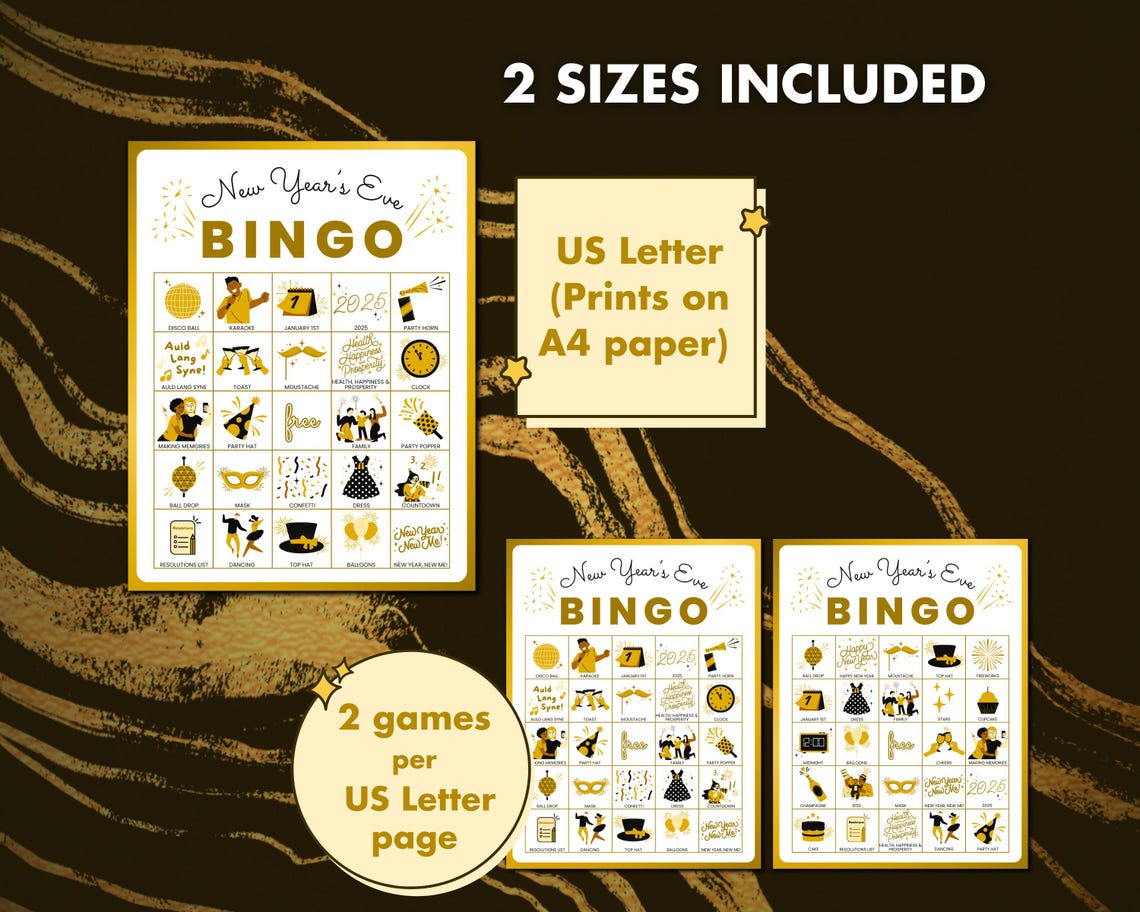 New Years Eve Bingo Game - 30 Cards, Printable New Year's Eve Game, New ...