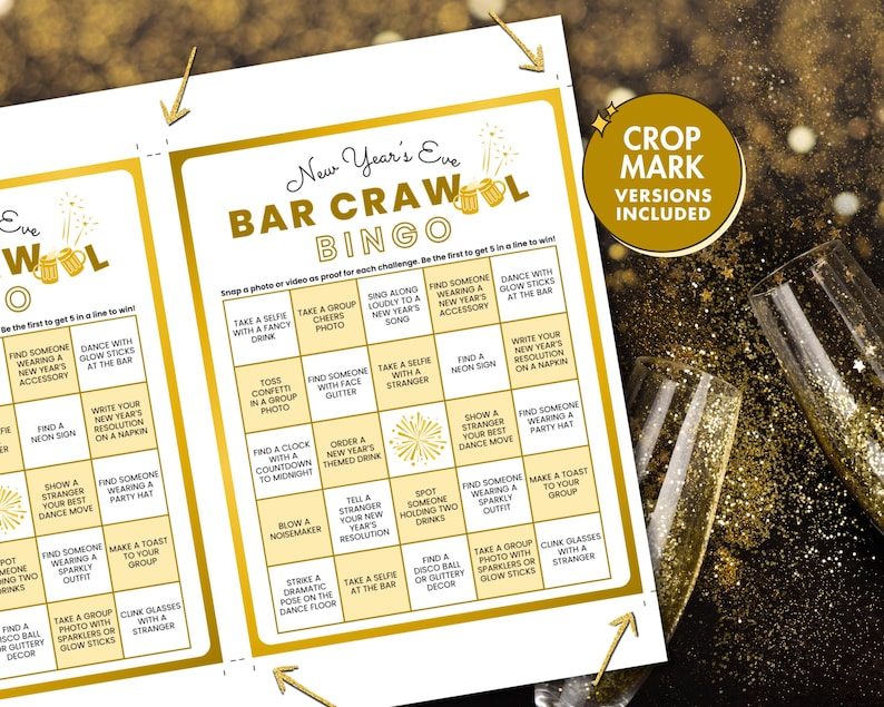 New Year's Eve Bar Crawl Bingo Game Printable New Years Bingo Cards for ...