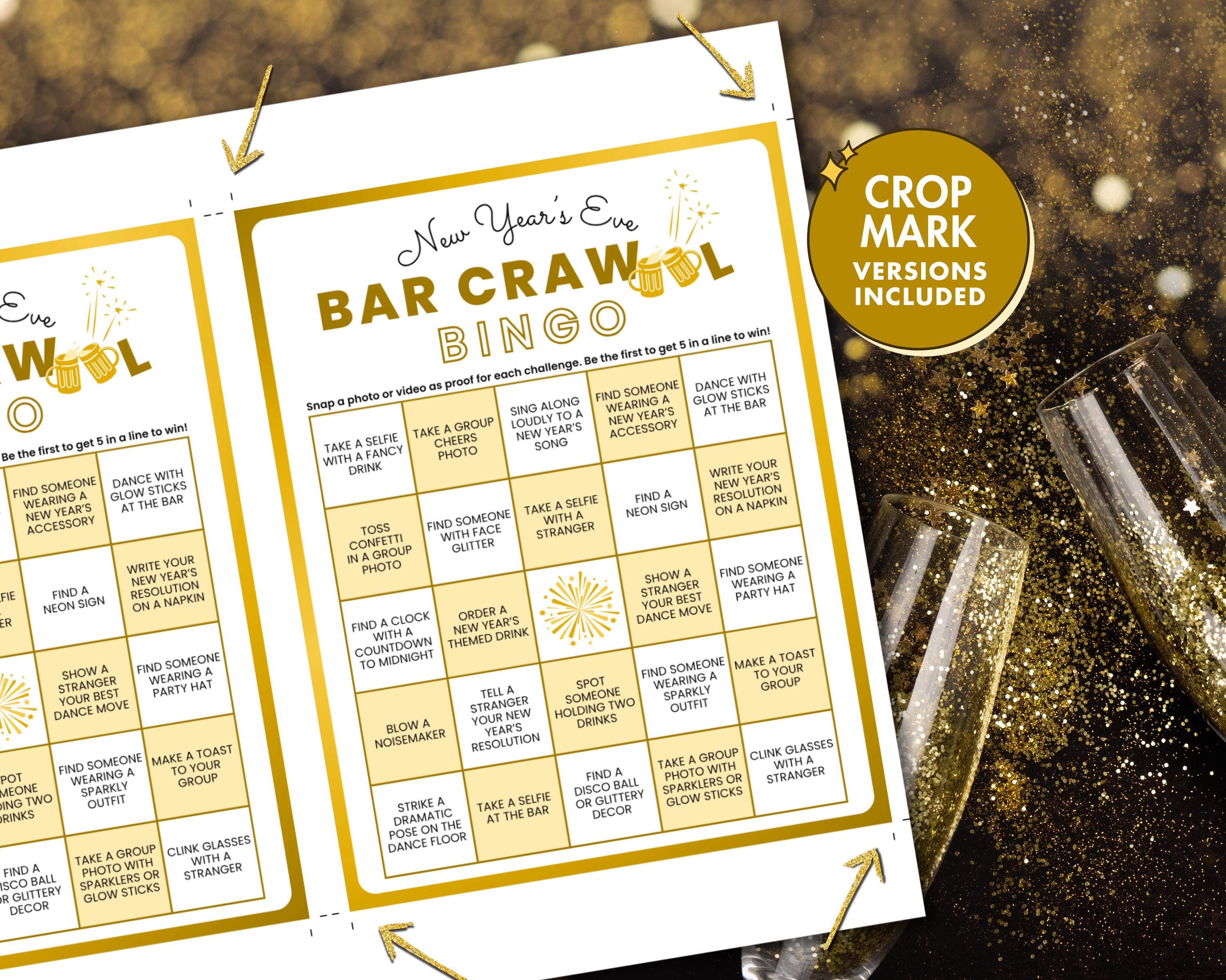 New Year's Eve Bar Crawl Bingo Game Printable New Years Bingo Cards for Pub Crawls, Mix and ...
