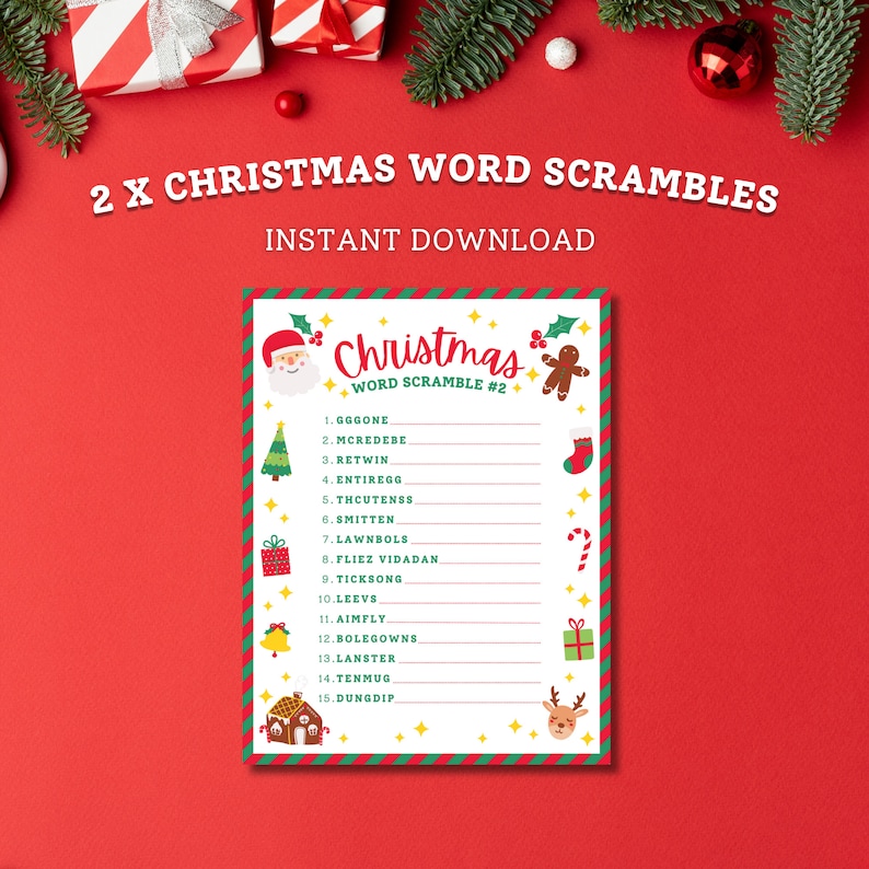 2 Printable Christmas Word Scrambles, Christmas Activity for Kids, Fun ...