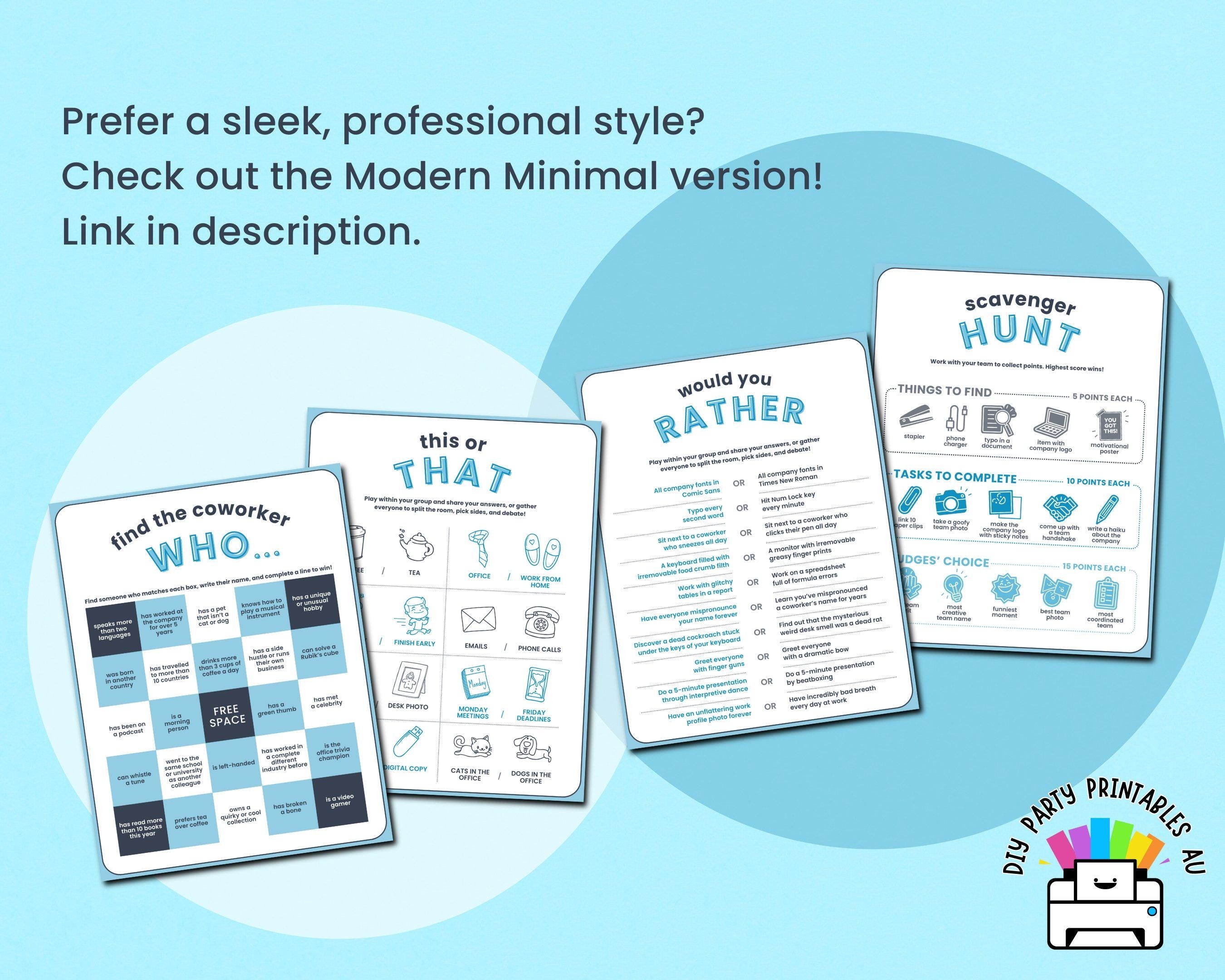 8 Printable Team Building Games Bundle Office Icebreaker Work Party ...