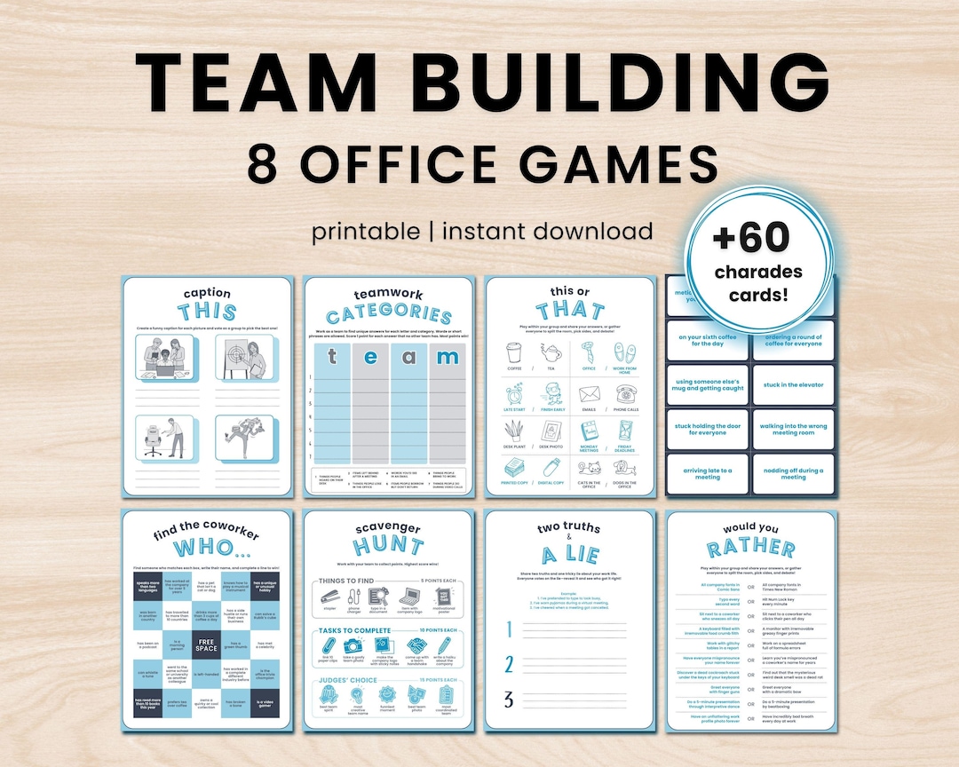 8 Printable Team Building Games Bundle Office Icebreaker Work Party ...