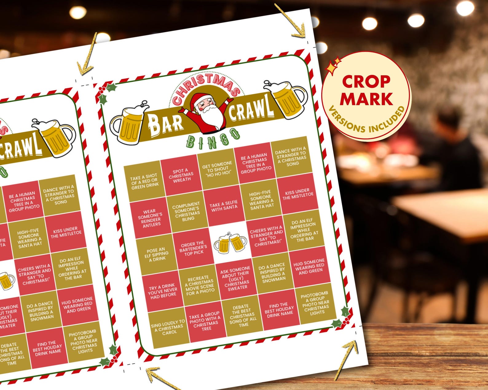 Christmas Bar Crawl Bingo Game Printable Christmas Bingo Cards for Pub Crawls, Mix and Mingle ...