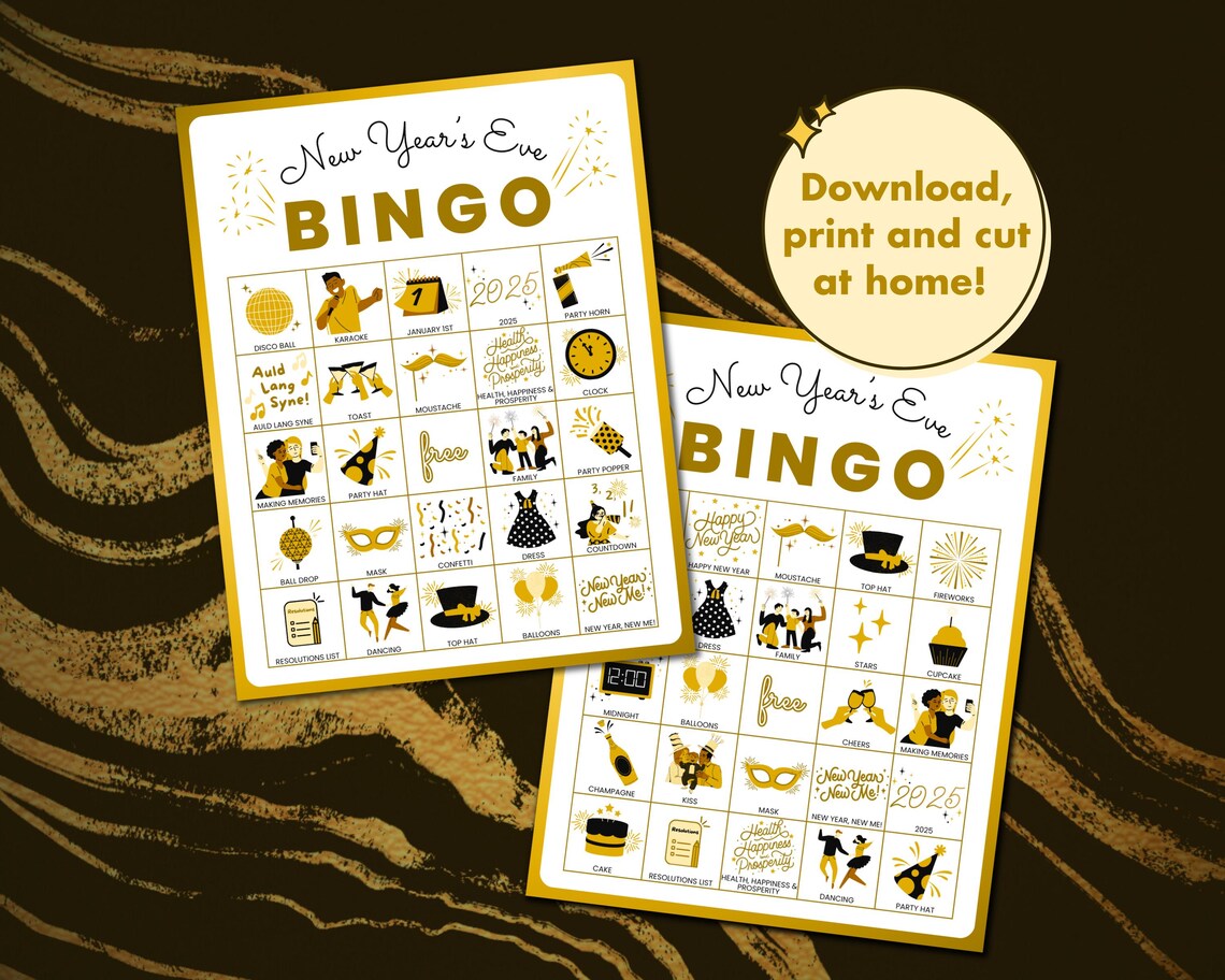 New Years Eve Bingo Game - 30 Cards, Printable New Year's Eve Game, New ...