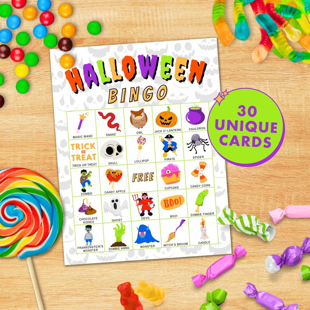 30 Halloween Bingo Game Cards, Printable Halloween Games for Adults ...