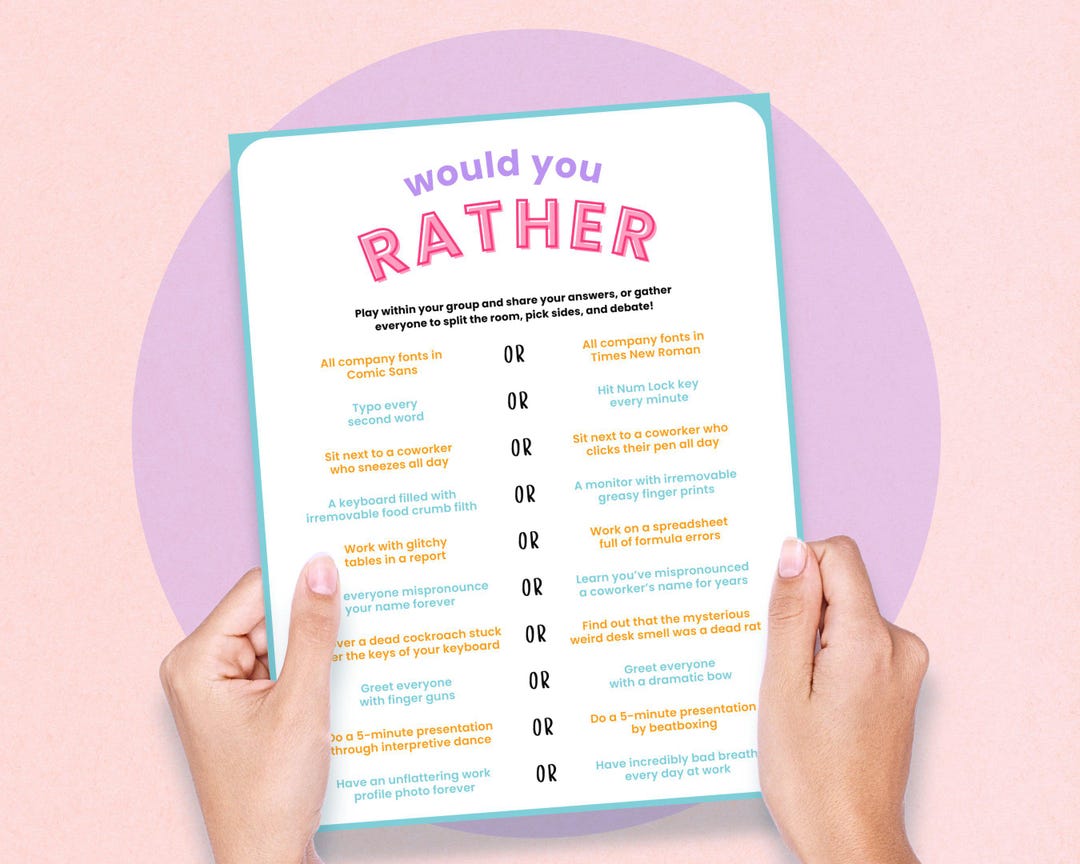 Printable Would You Rather Game Team Building Games for Work, Fun ...
