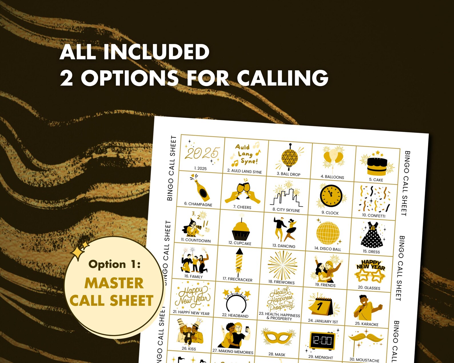 New Years Eve Bingo Game - 30 Cards, Printable New Year's Eve Game, New ...