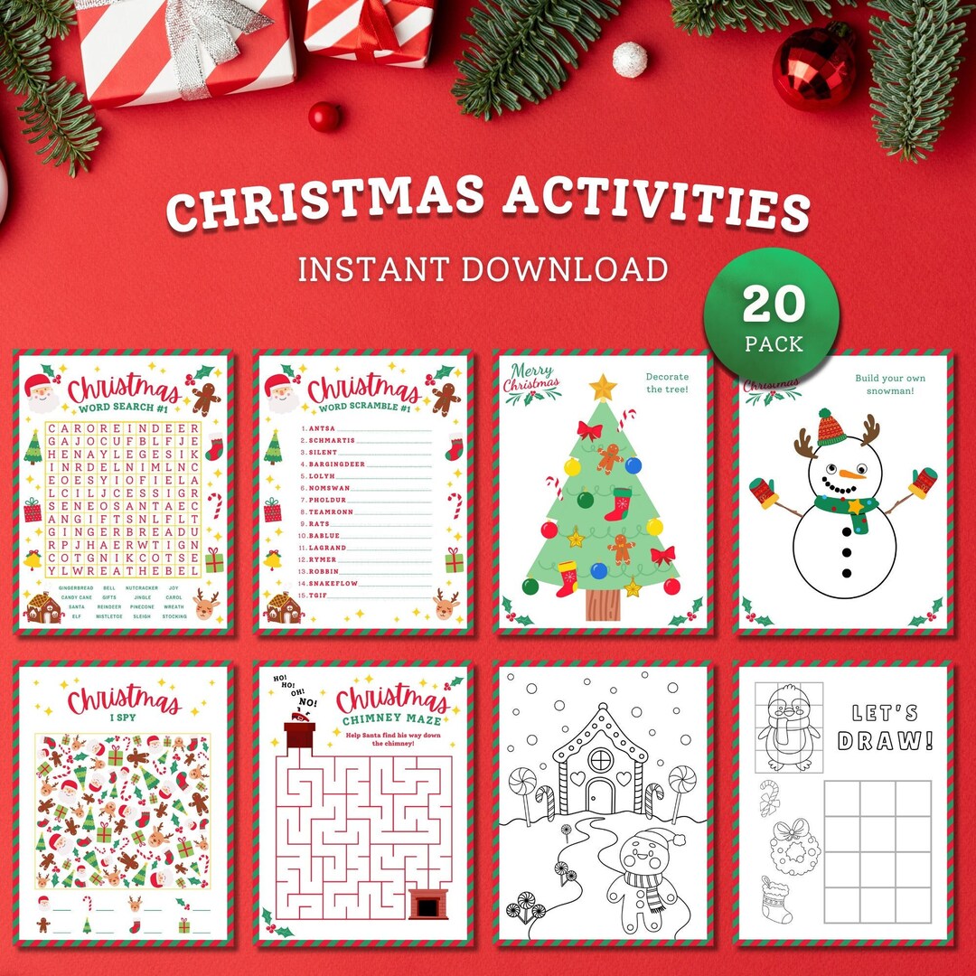 Fun Christmas Activity Bundle for Kids, Printable Christmas Coloring ...