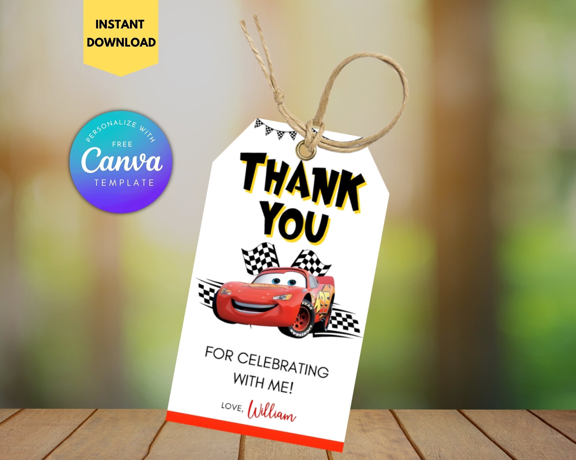 Editable Cars Thank You Tag Printable Cars Birthday Favor Tag Cars Gift ...