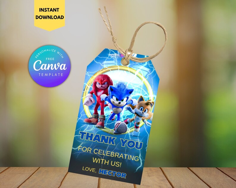 Editable Sonic Thank You Tag Printable Mario Birthday Favor Tag Yoshi ...