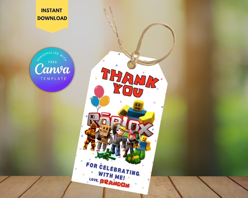 Editable Roblox Thank You Tag Printable Roblox Birthday Favor Tag ...
