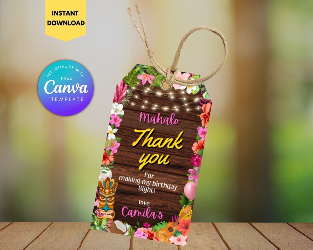 Editable Aloha Thank You Tag Printable Luau Birthday Favor Tag Hawaiian ...