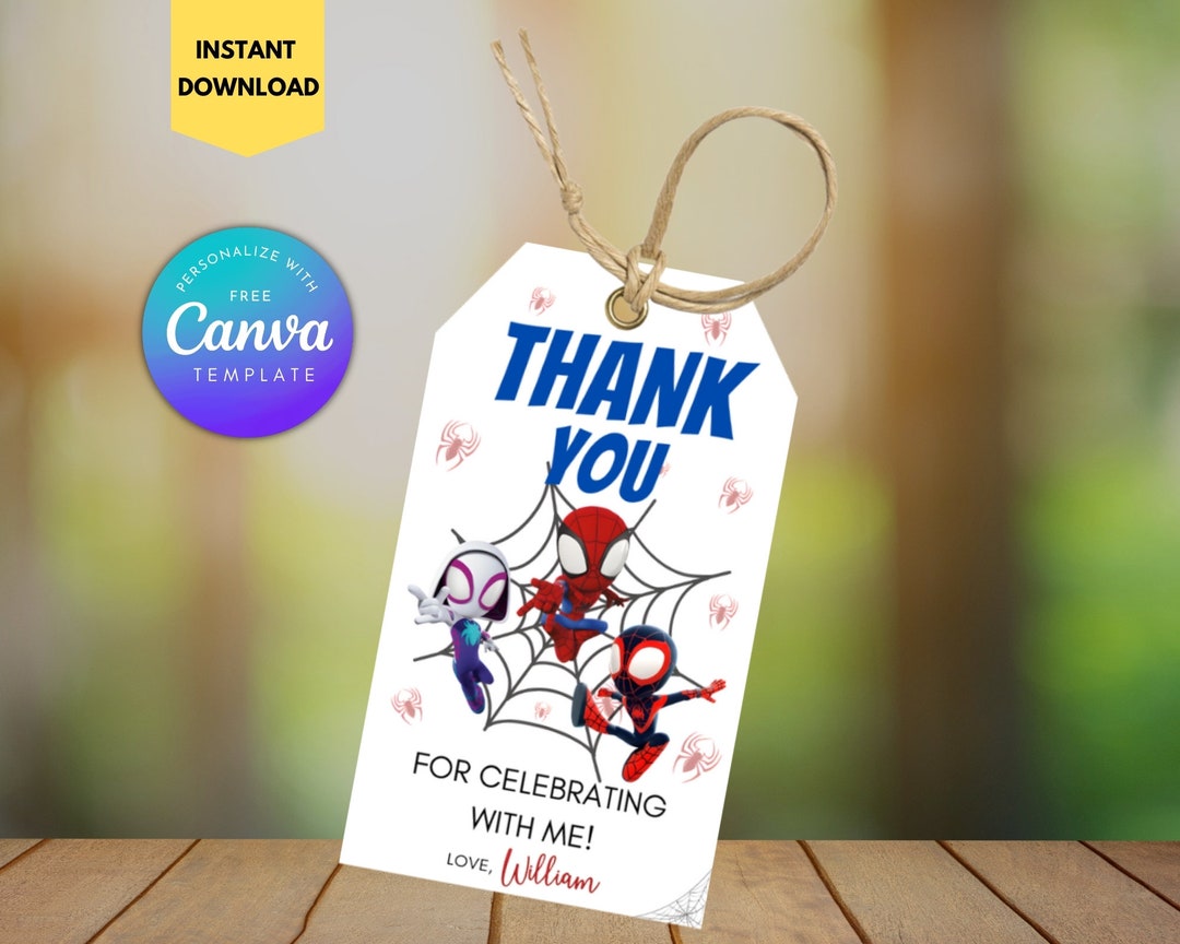 Editable Spidey Thank You Tag Printable Spidey Birthday Favor Tag Yoshi ...