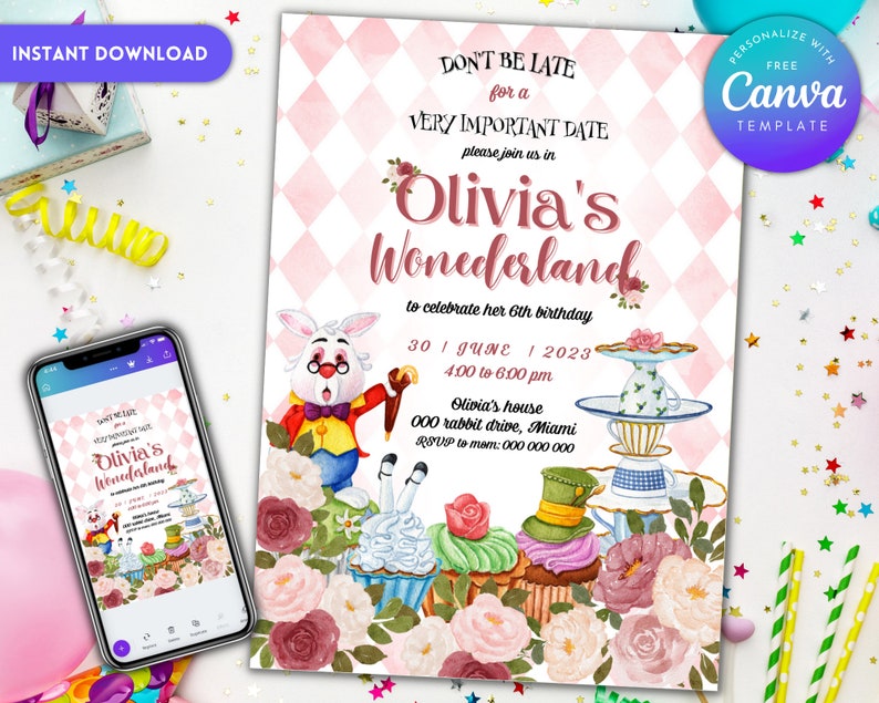 Editable Girls Birthday Party Invitation Template, Pink Birthday ...