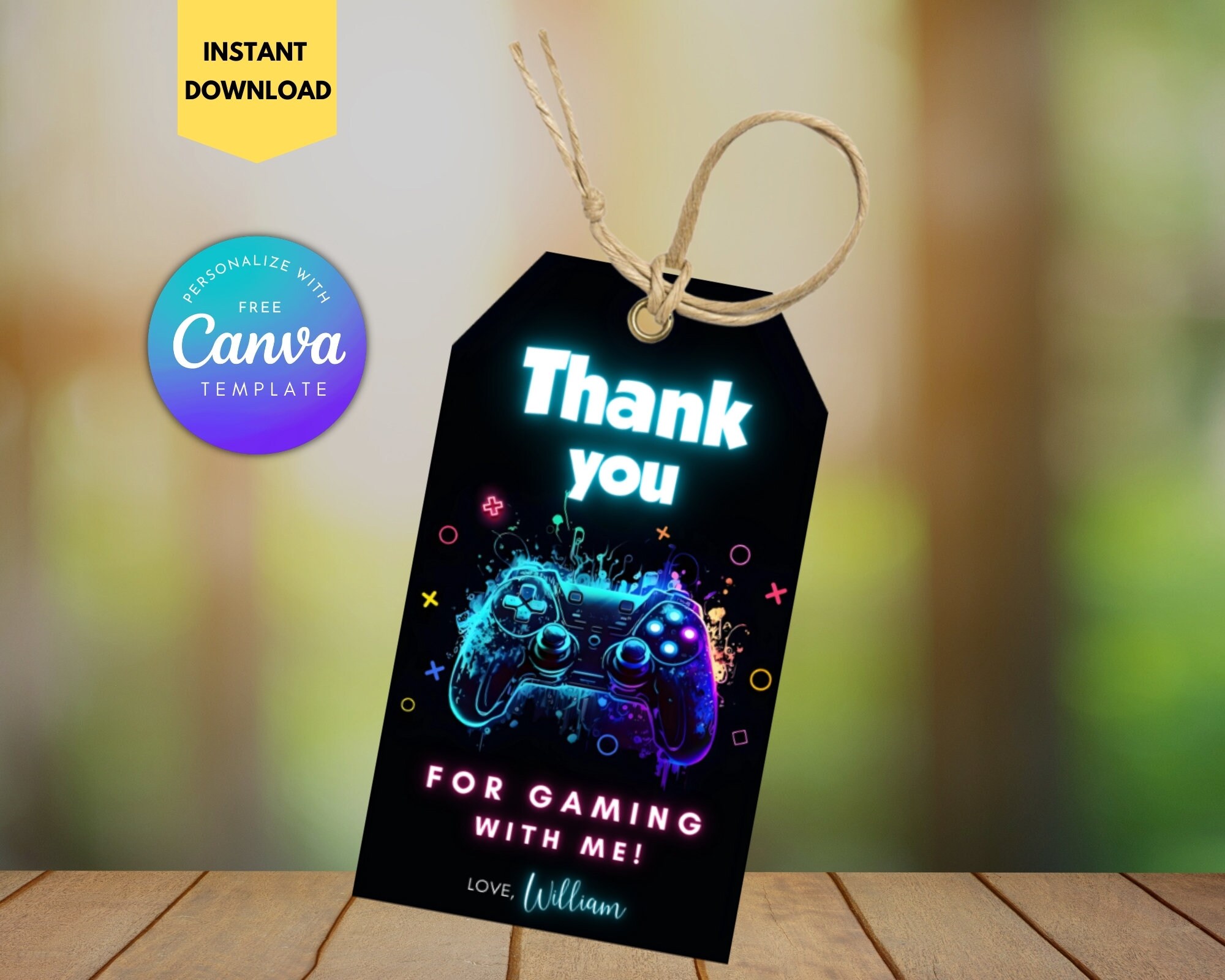 Editable Gamer Thank You Tag Printable Video Game Birthday Favor Tag ...