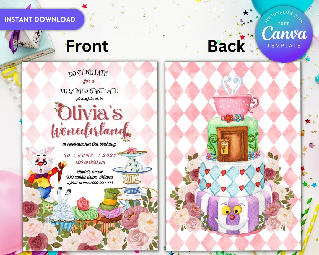 Editable Girls Birthday Party Invitation Template, Pink Birthday ...