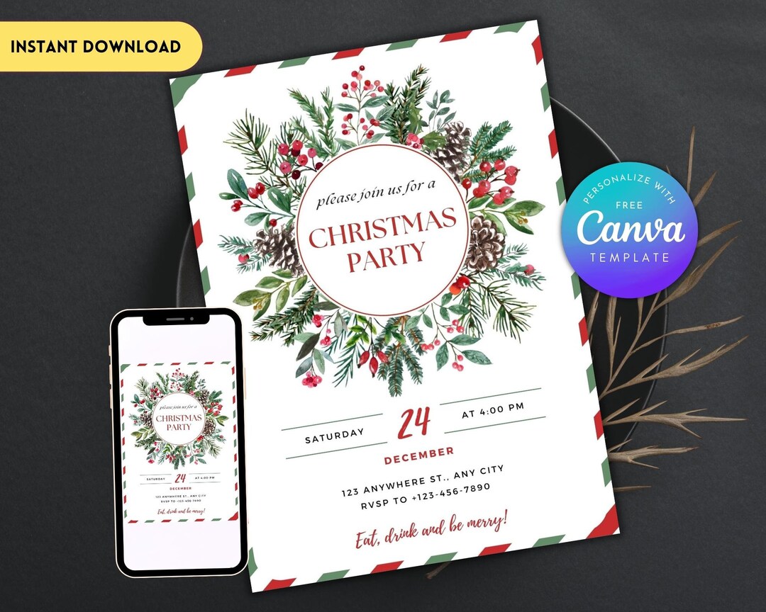 Editable Christmas Party Invitation Christmas Party Invitation - Etsy