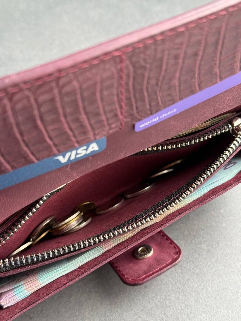 Handcrafted Burgundy Leather Wallet: Elegant Women's Accessory - Etsy